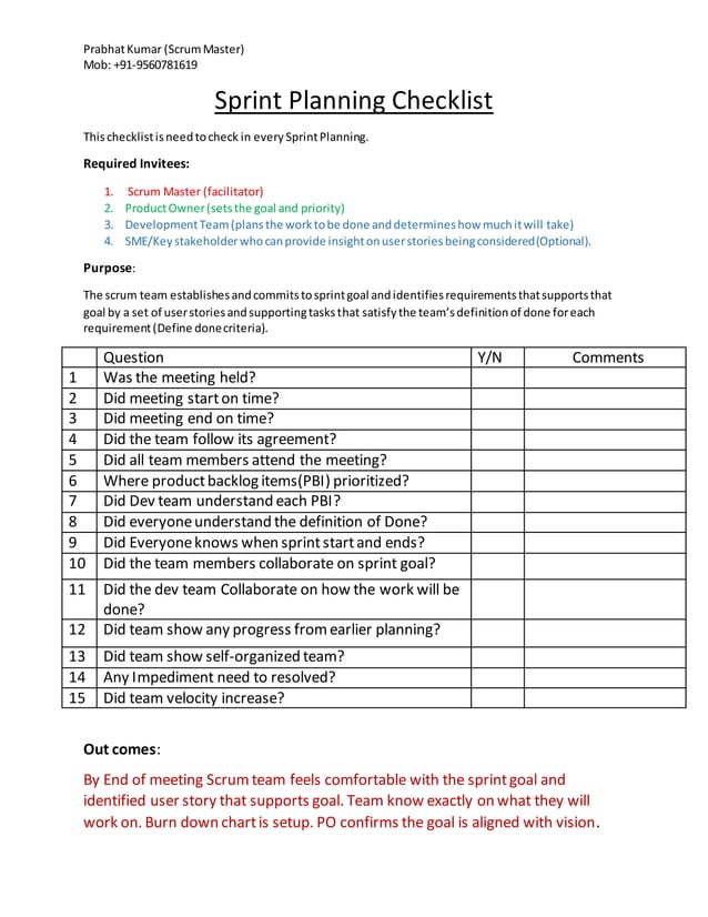 Sprint planning checklist | PDF