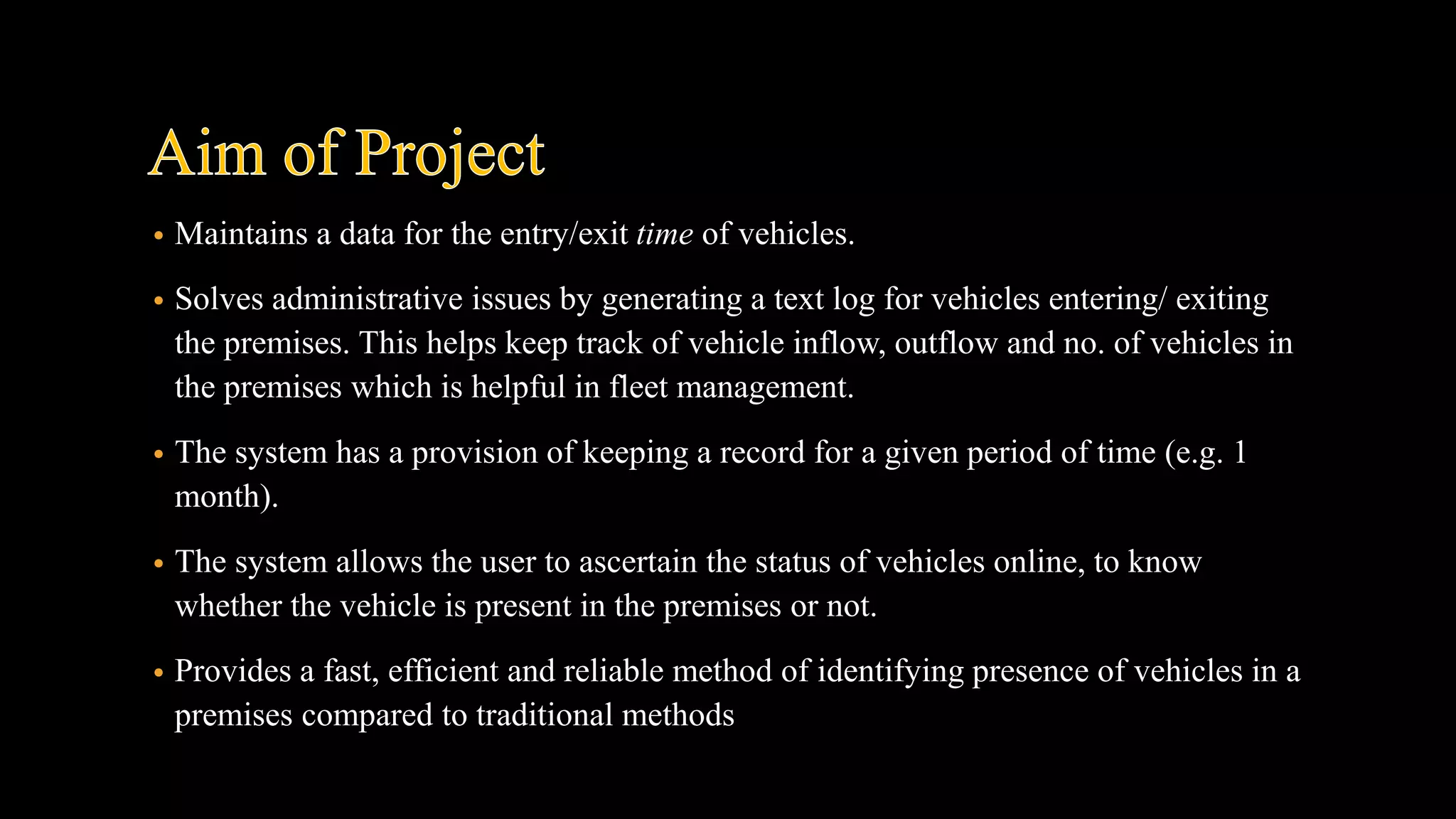 Automatic Vehicle Entry Exit Log - Senior Year Project | PPTX