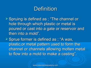 Spruing and investments in fpd/ dental implant courses | PPT