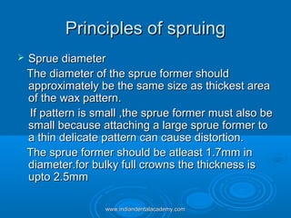 Spruing and investments in fpd/ dental implant courses | PPT