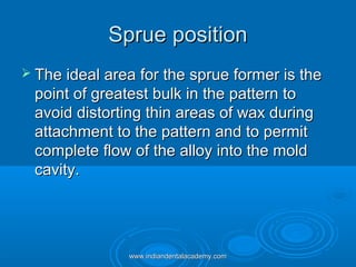 Spruing and investments in fpd/ dental implant courses | PPT