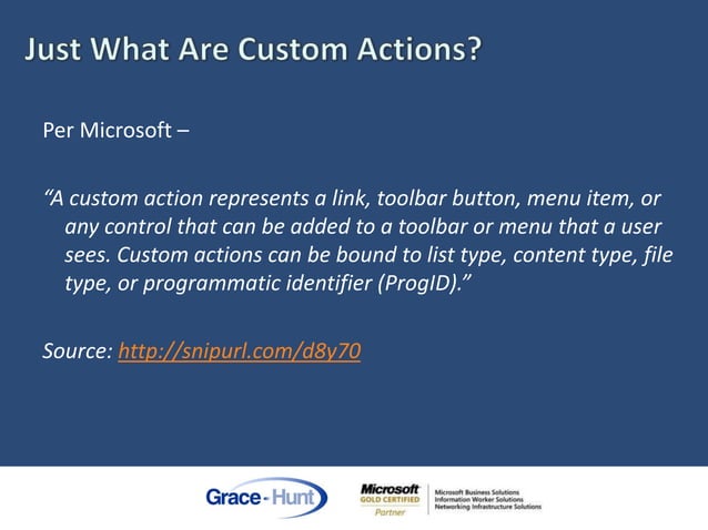 Introduction To Developing Custom Actions Within Sharepoint Ppt