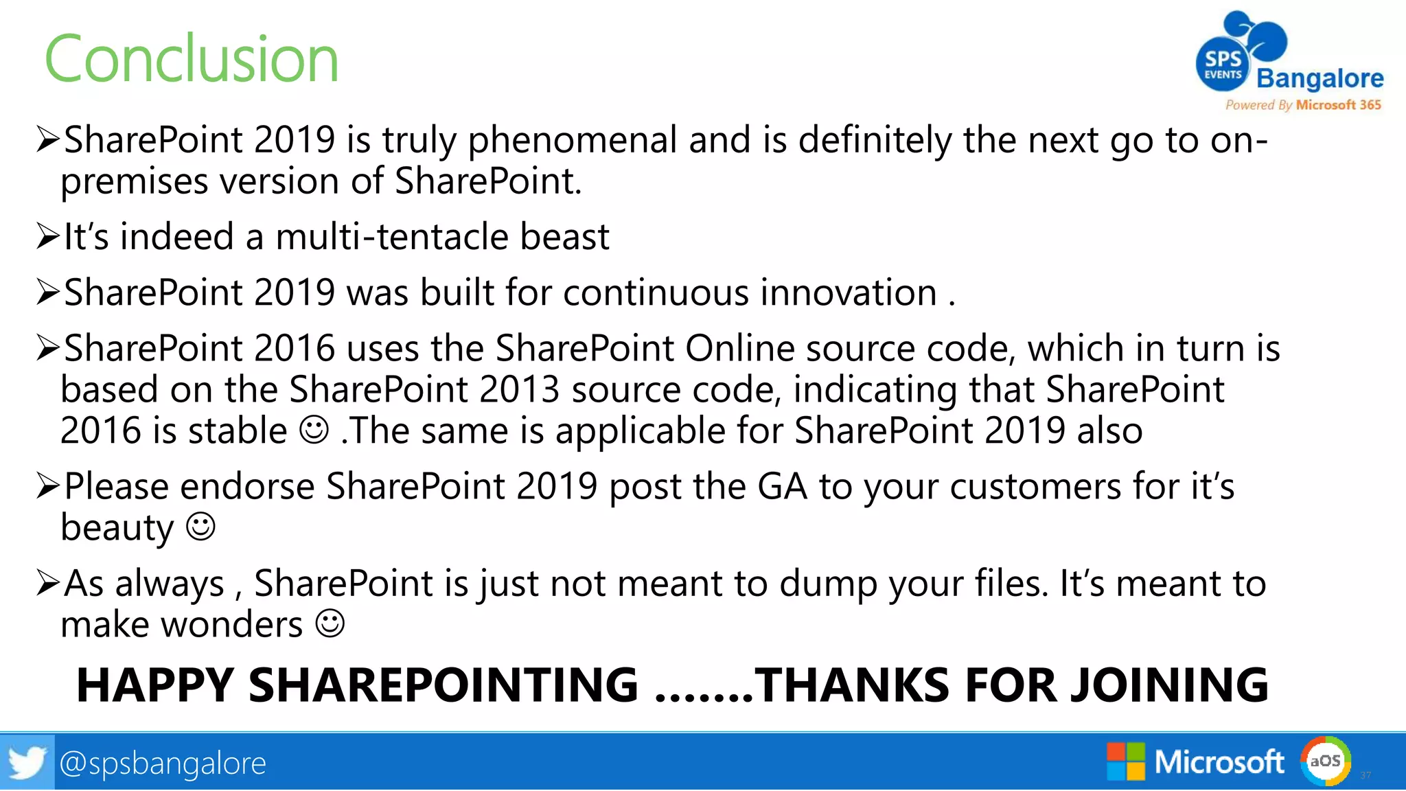 SharePoint Saturday Bangalore -Overview of SharePoint Server 2019 | PPTX