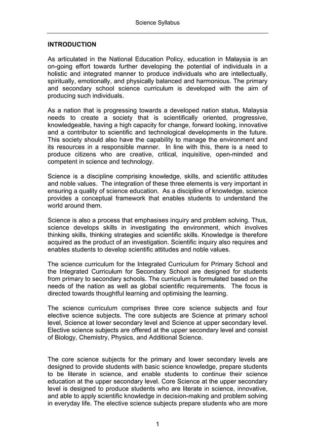 Secondary Science Syllabus | PDF