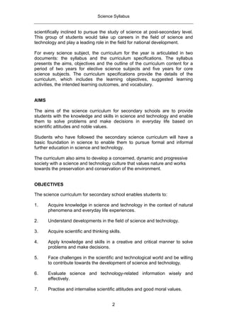 Secondary Science Syllabus | PDF