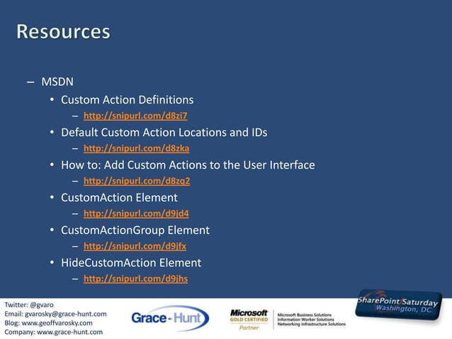 Sharepoint Saturday Dc 12509 Introduction To Developing Custom Actions Within Sharepoint Ppt