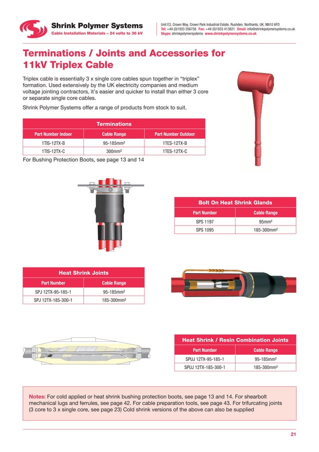 SPS Heat Shrink Cable Joints & Terminations 11kV Triplex - Selection ...