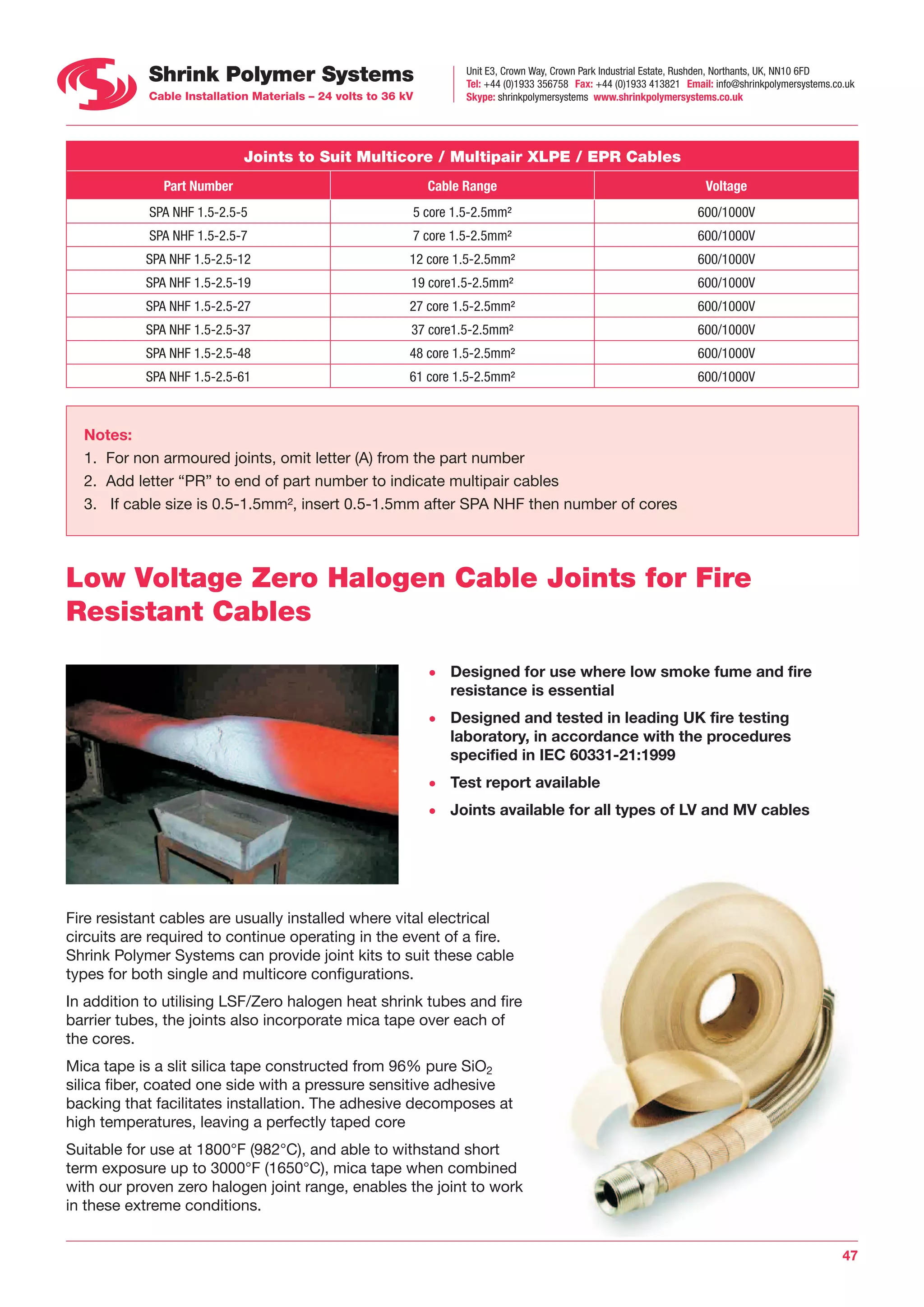 SPS Low Voltage Zero Halogen Cable Joints For Limited Fire Hazard ...