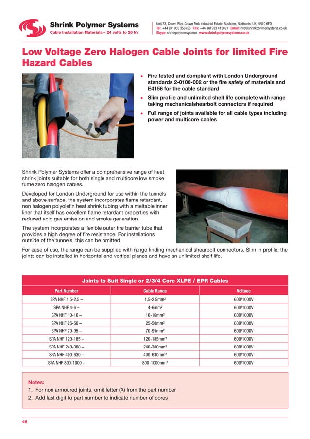 SPS Low Voltage Zero Halogen Cable Joints For Limited Fire Hazard ...