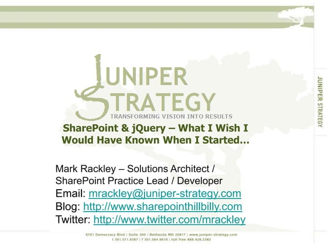 SharePoint Saturday NYC - SharePoint and jQuery, what I wish I would have known... | PPT