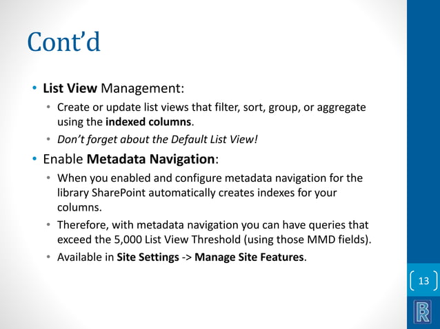 SPSNYC 2016 - Big data in SharePoint and the 5,000 Item List View Threshold | PPT