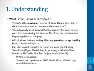 SPSNYC 2016 - Big data in SharePoint and the 5,000 Item List View ...