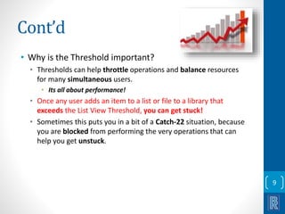 SPSNYC 2016 - Big data in SharePoint and the 5,000 Item List View ...