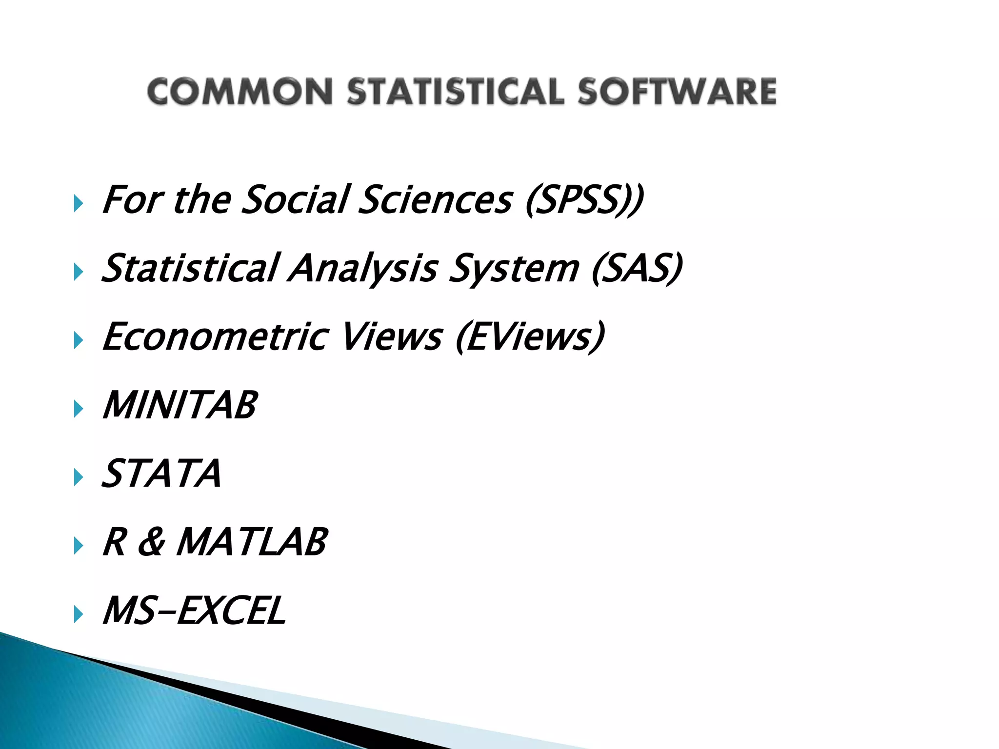 data analysis techniques and statistical softwares | PPT
