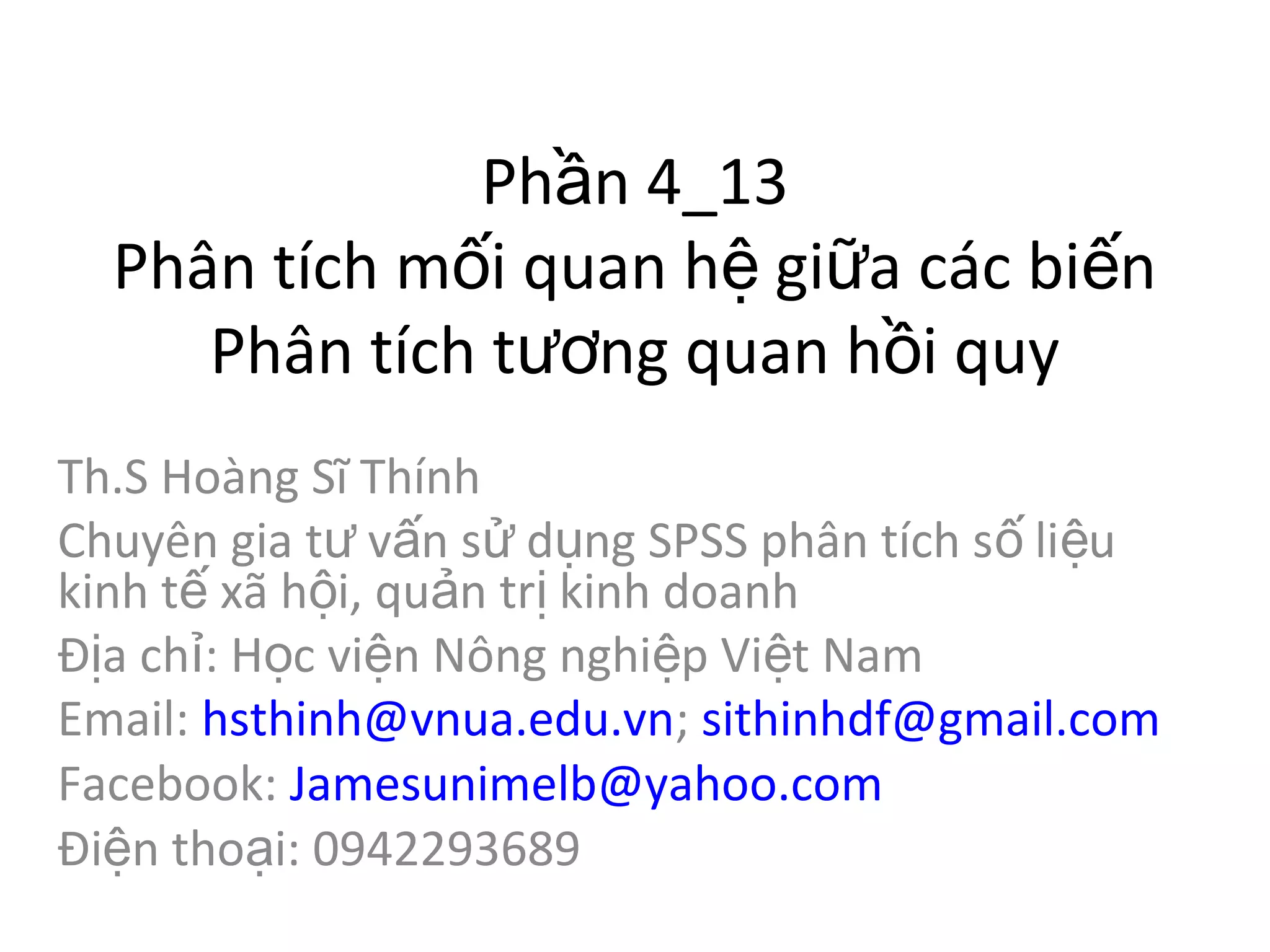 Spss lesson 5.3 Tương quan hồi quy (hồi quy tuyến tính đa biến) | PPT