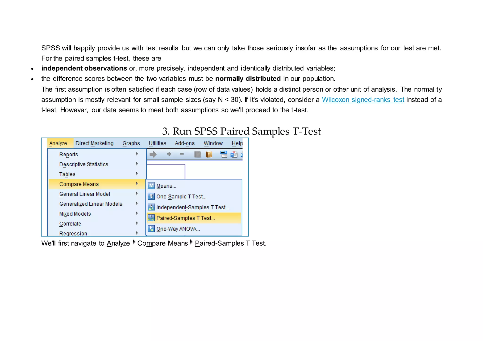 Spss paired samples t test Reporting | DOCX