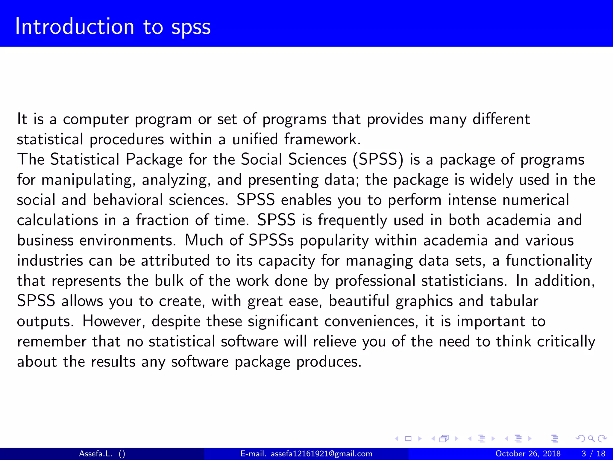 Spss Presentationpdf Operating Systems Computer Software And Applications
