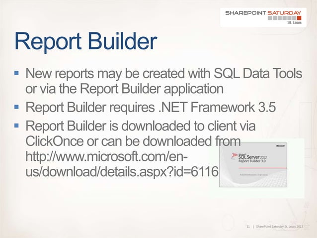 SPS St Louis - SSRS 2012 SharePoint 2013 List Reporting | PPT | Free ...