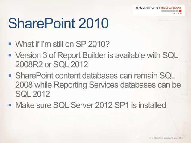 SPS St Louis - SSRS 2012 SharePoint 2013 List Reporting | PPT | Free ...