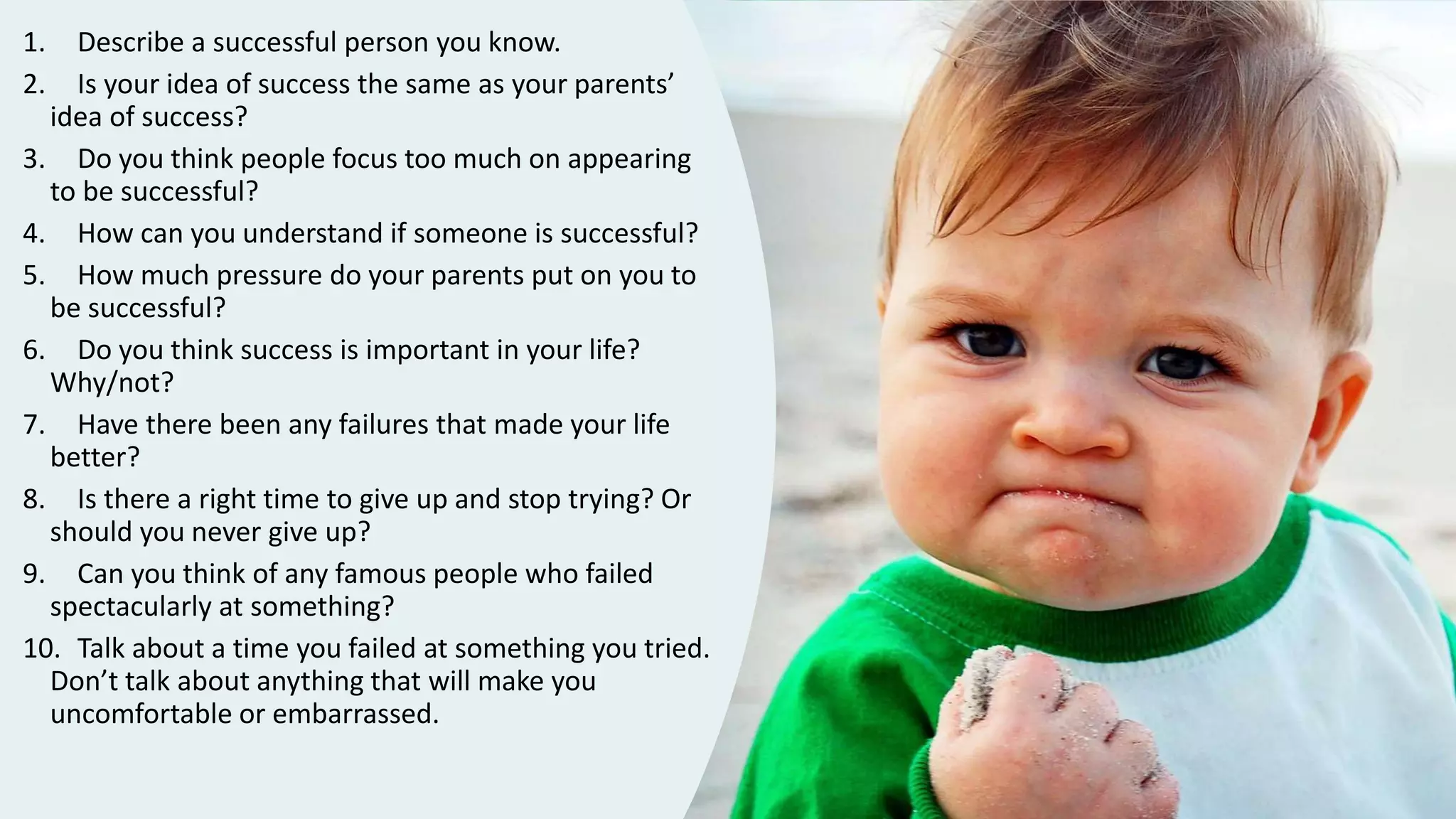 Topic: Success-Speaking Questions for Warm-ups | PPT