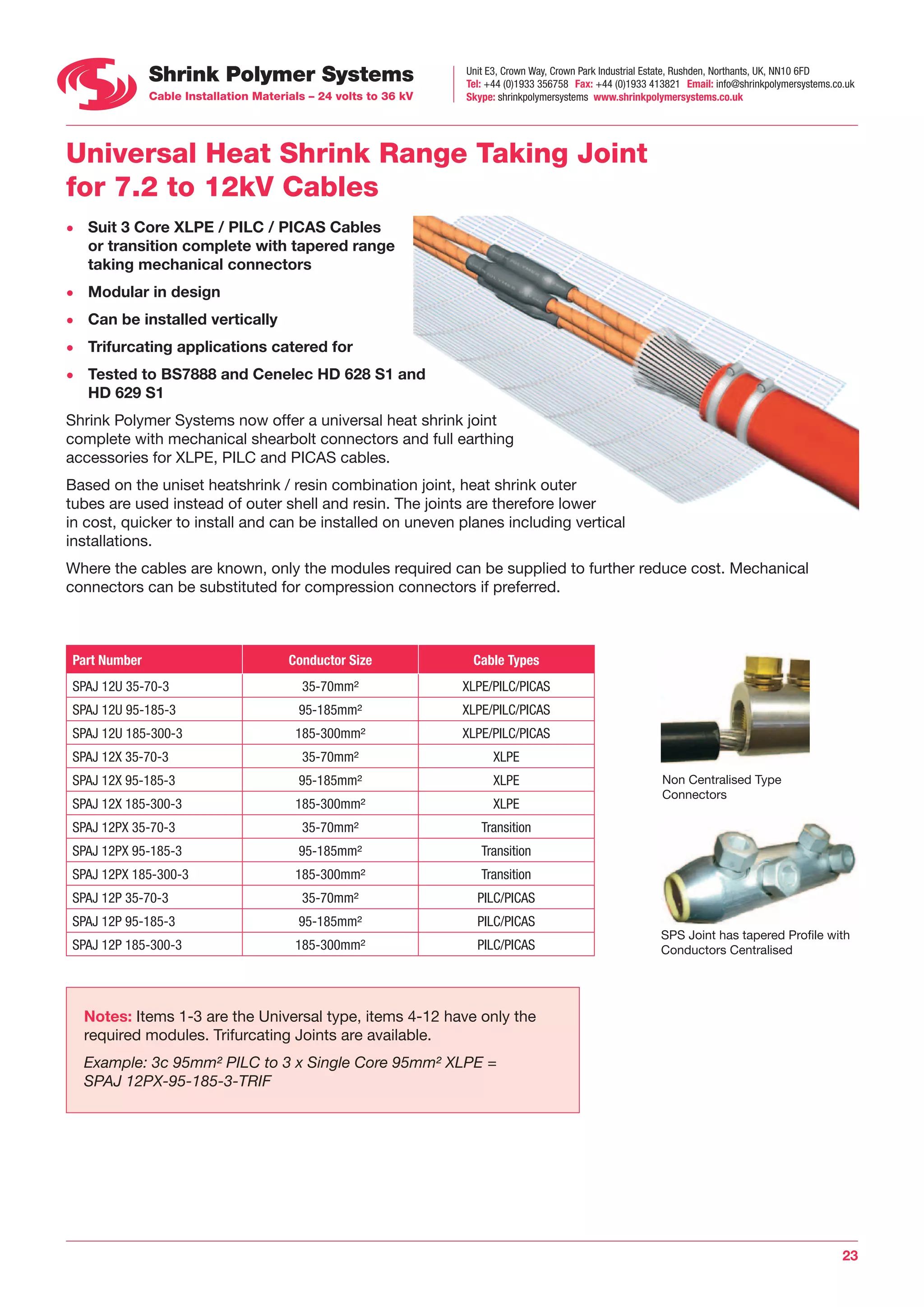 SPS Universal Heat Shrink Cable Joints (11kV 3 Core XLPE PILC PICAS ...
