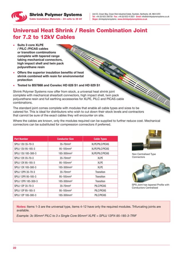 SPS Universal Heat Shrink + Resin Cable Joints (11kV 3 Core XLPE PILC ...