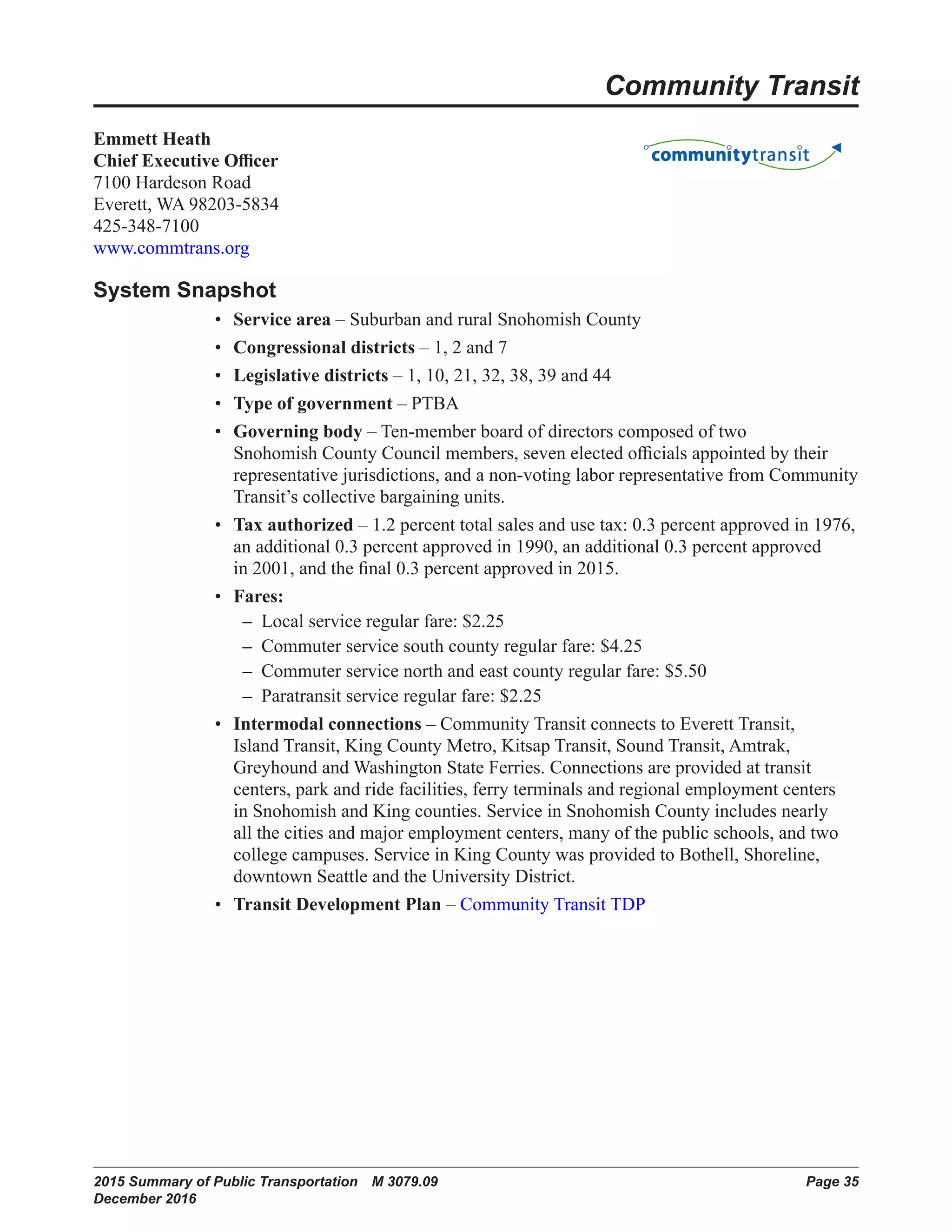 WSDOT 2015 Summary of Public Transportation | PDF | Rail Travel ...