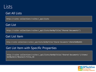 SPTECHCON - Get Some REST - Taking Advantage of the SharePoint 2013 REST API | PDF | Web ...