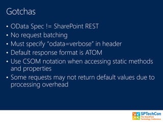 SPTECHCON - Get Some REST - Taking Advantage of the SharePoint 2013 REST API | PDF | Web ...