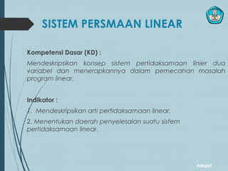 Sistem pertidaksamaanlinear dan model matematika | PPT
