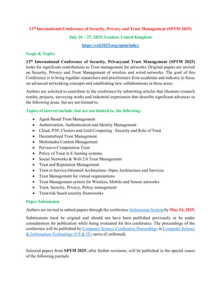 13th International Conference of Security, Privacy and Trust Management (SPTM 2025) | PDF