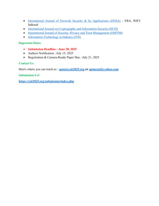 13th International Conference of Security, Privacy and Trust Management (SPTM 2025) | PDF