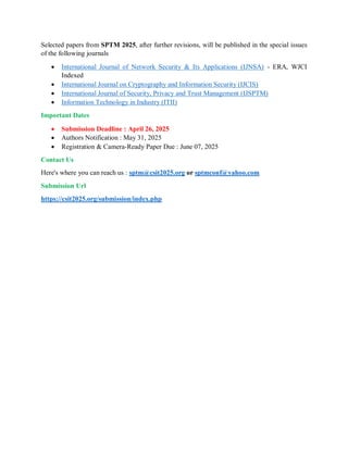 13th International Conference of Security, Privacy and Trust Management (SPTM 2025) | PDF