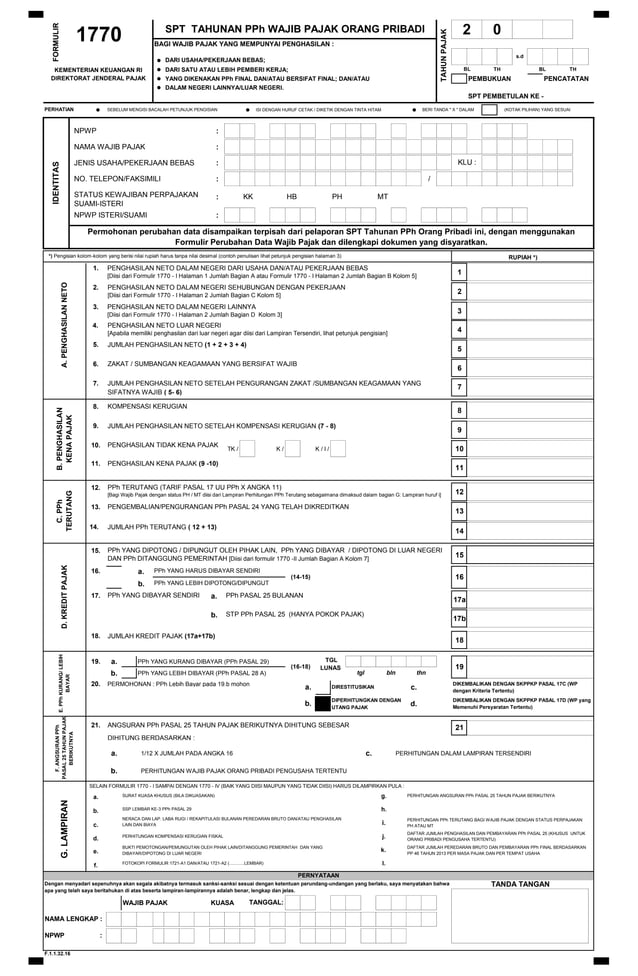 Spt tahunan pph wajib pajak orang pribadi formulir 1770 | PDF ...
