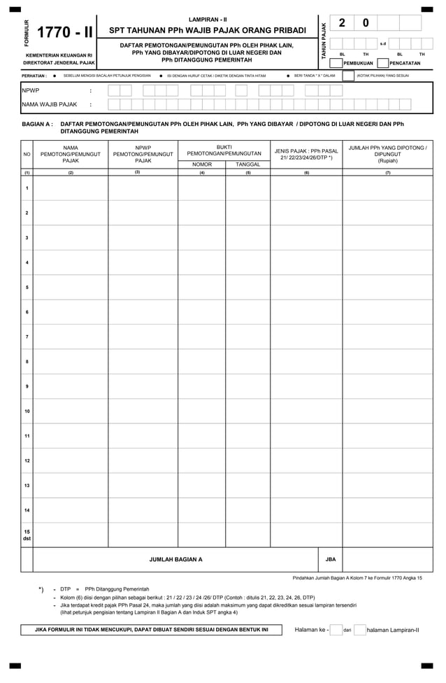 Spt tahunan pph wajib pajak orang pribadi formulir 1770 | PDF ...