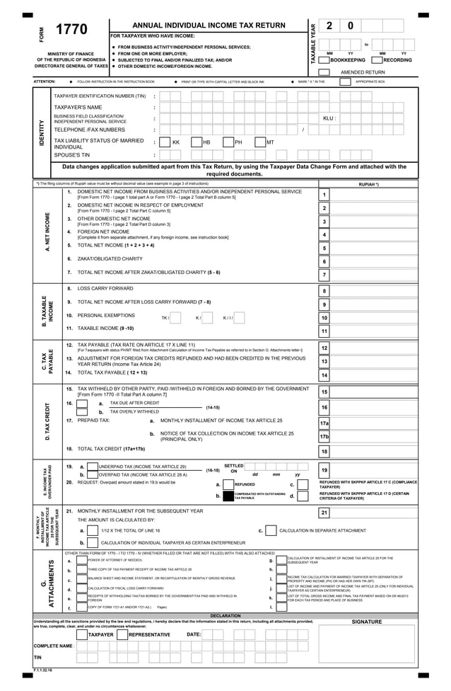 Spt tahunan pph wajib pajak orang pribadi formulir 1770 | PDF ...
