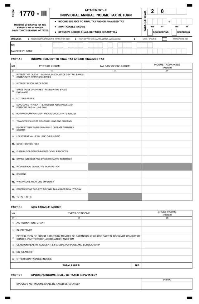 Spt tahunan pph wajib pajak orang pribadi formulir 1770 | PDF ...
