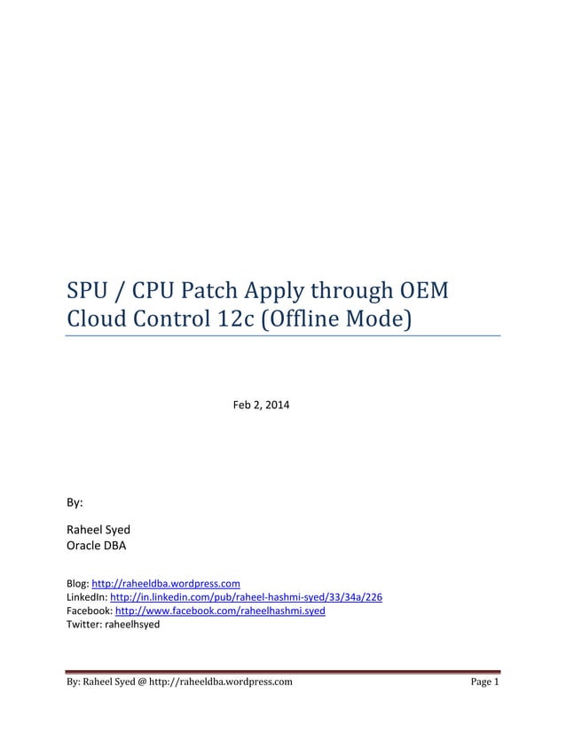 CPU/SPU patch deploy through OEM 12c in offline mode | PDF