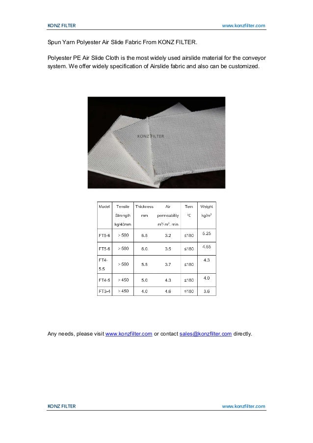 Spun Yarn Polyester Air Slide Fabric From KONZ FILTER | PDF