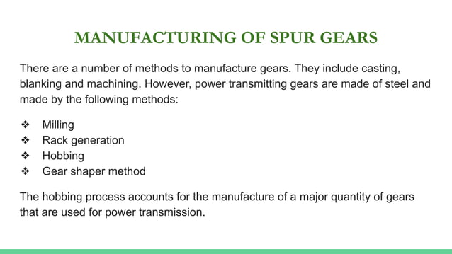 Spur gears and its manufacturing processes | PDF