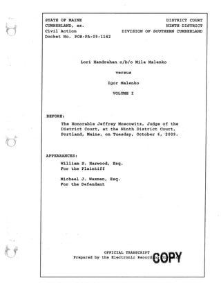 Spurwink pfa hearing transcript volume i | PDF