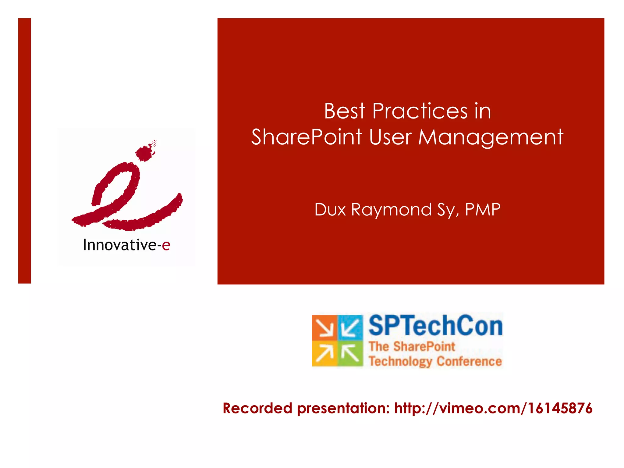 Best Practices in SharePoint User Management | PPT