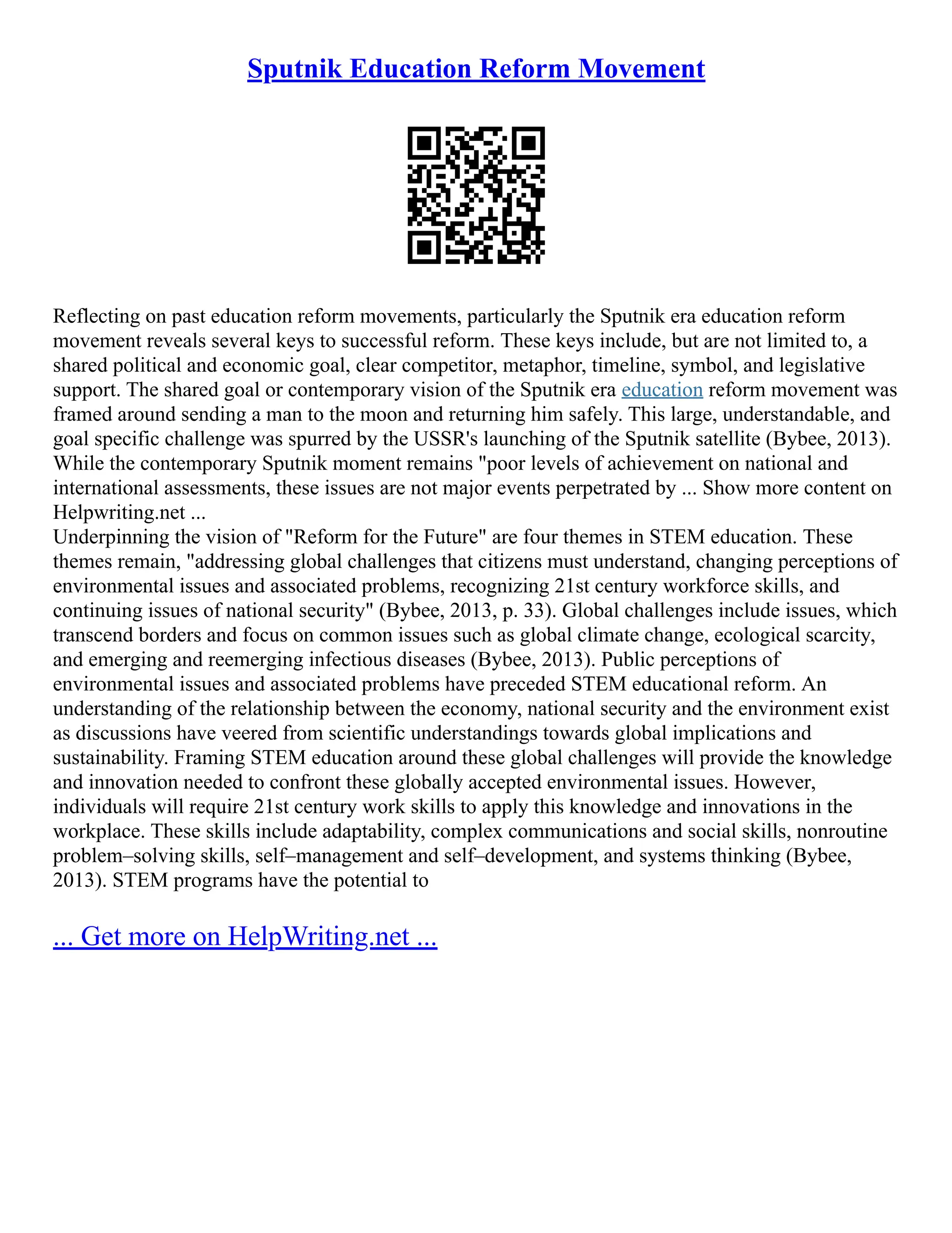 Sputnik Education Reform Movement | PDF