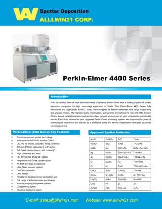 Perkin-Elmer 4400,4410,4450 Sputtering Deposition Systems | PDF