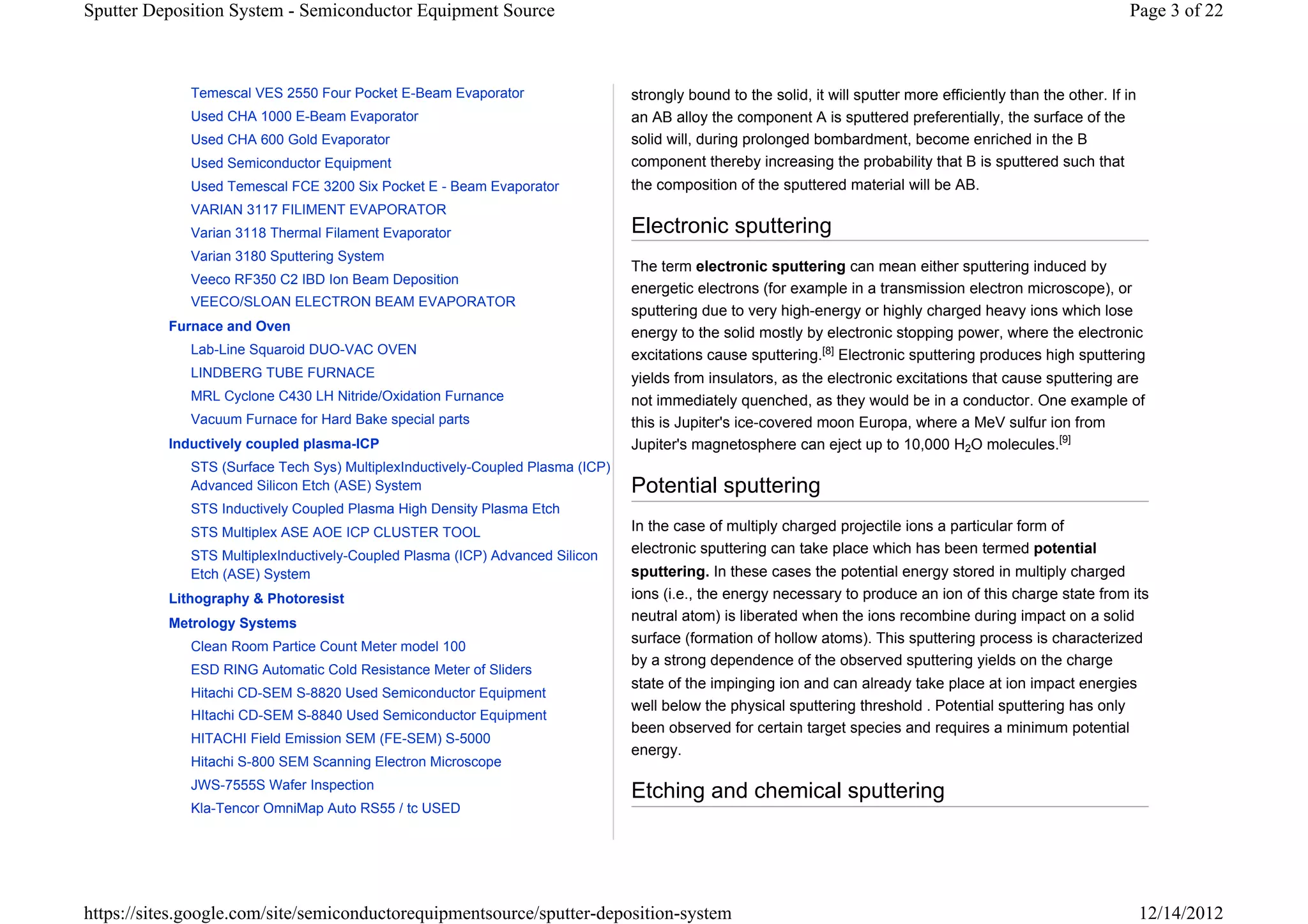 Sputtering deposition semiconductor equipment | PDF