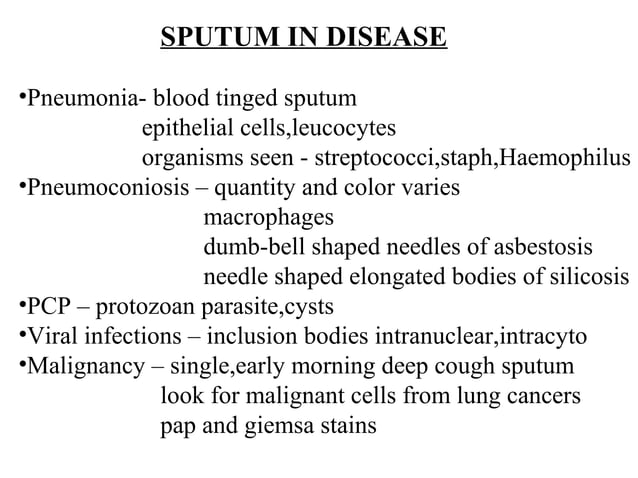 Sputum and body fluids, csf for bpmt | PPT