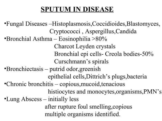 Sputum and body fluids, csf for bpmt | PPT