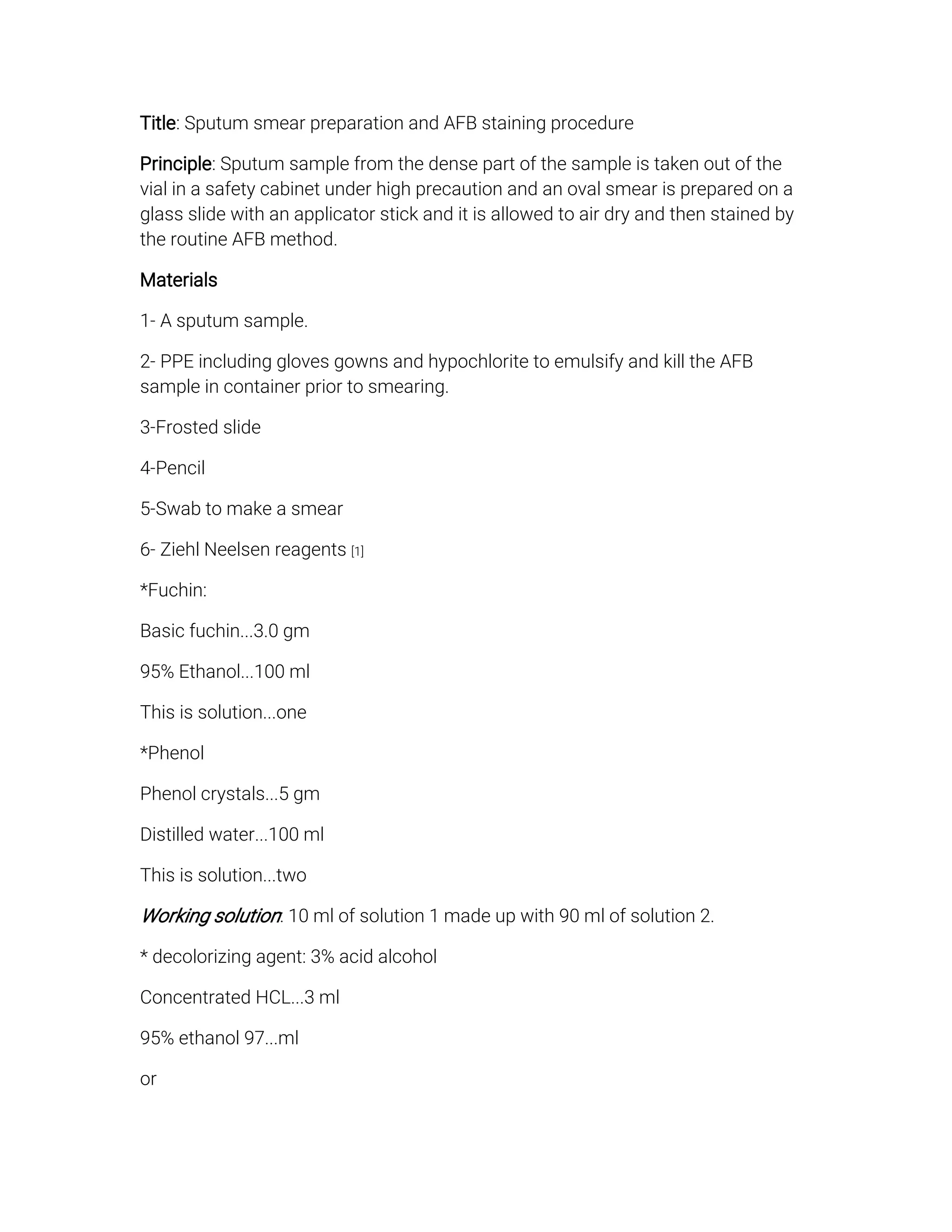 Sputum smear preparation and staining | PDF