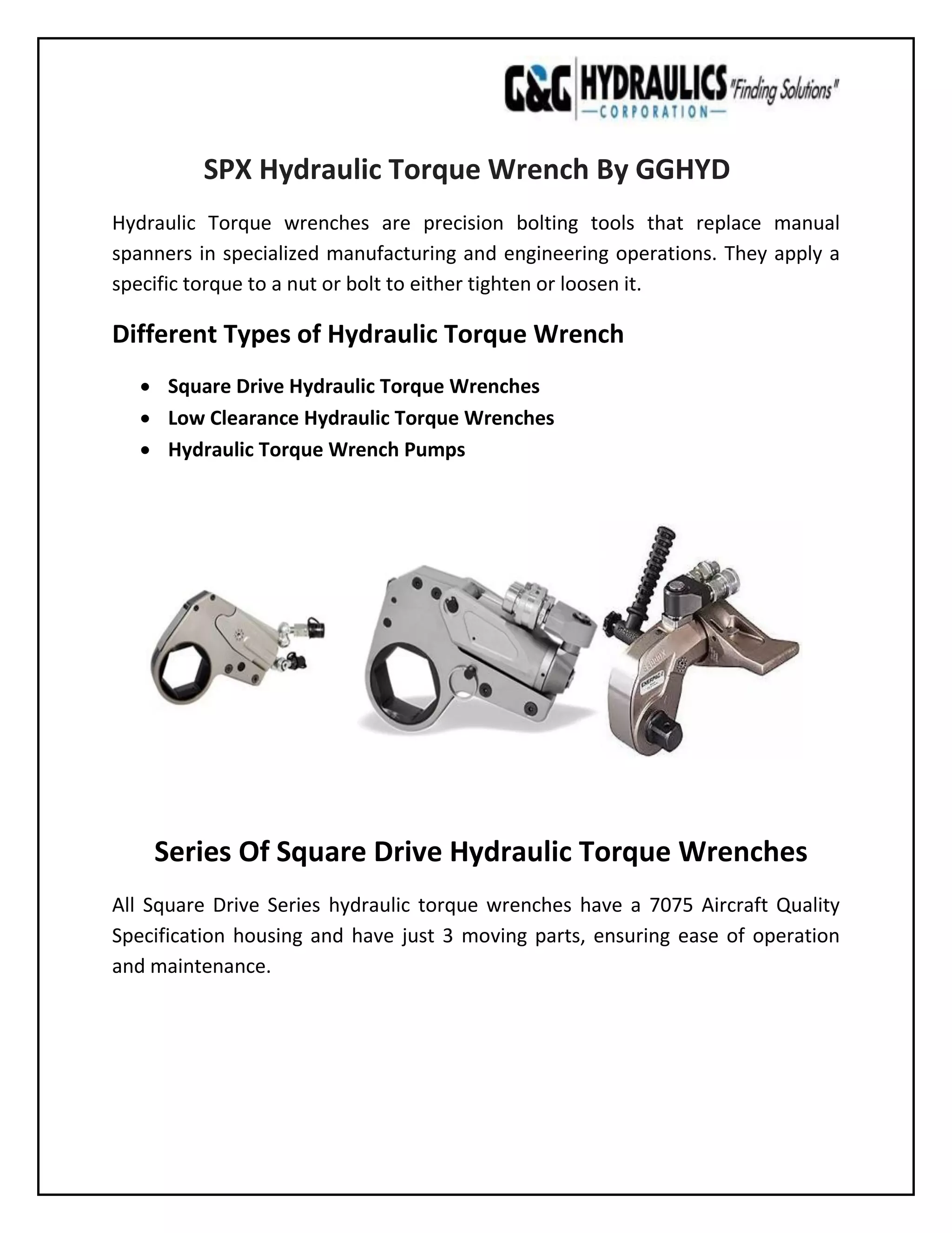 SPX Hydraulic Torque Wrench | PDF