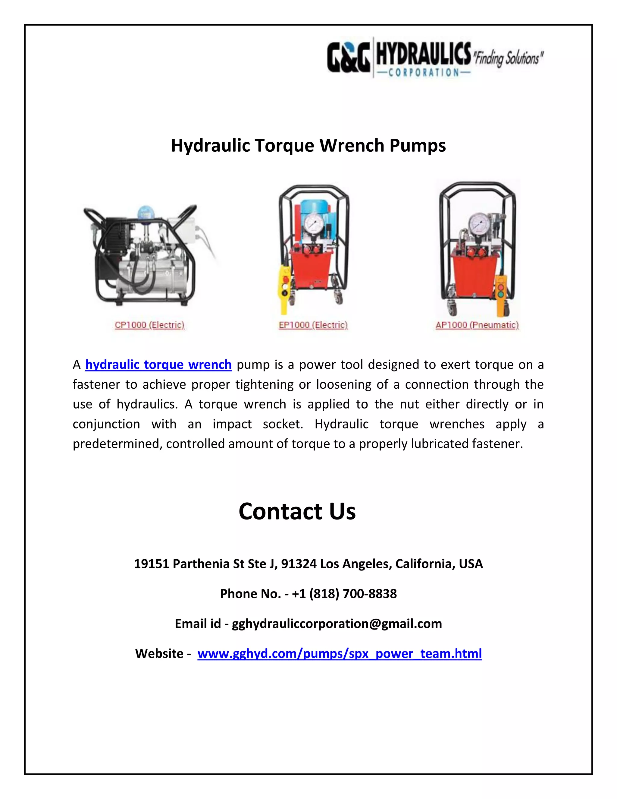 SPX Hydraulic Torque Wrench | PDF
